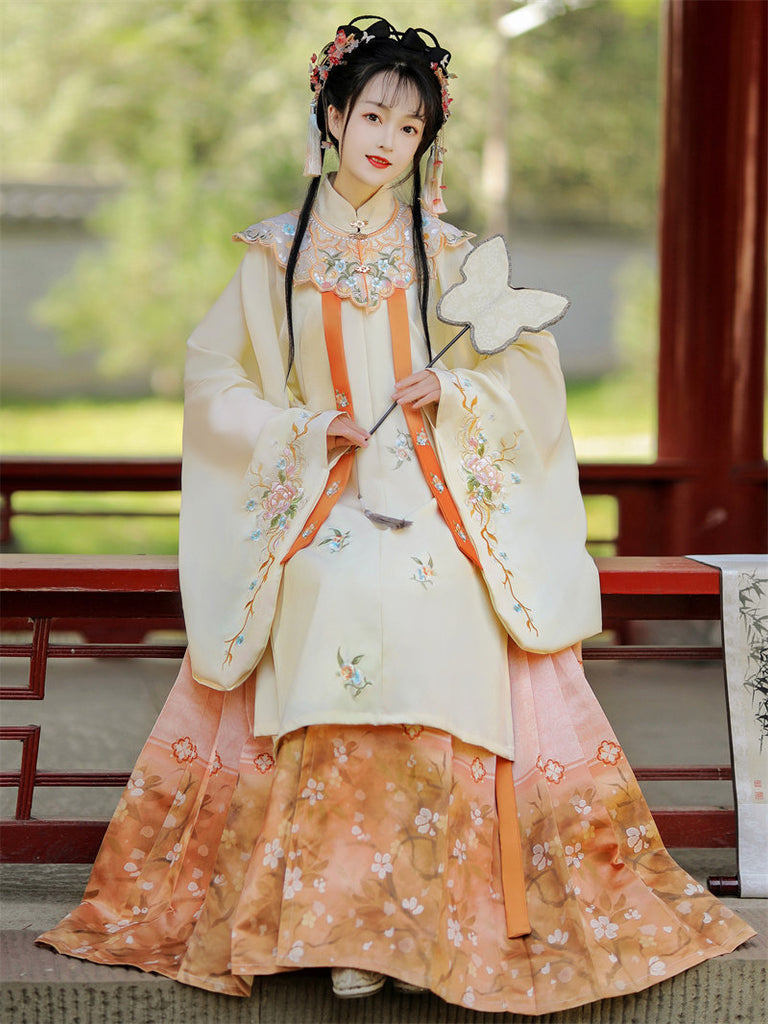 Ming Dynasty Embroidered Long Robe and Printed Horse Face Skirt - Lixi ...