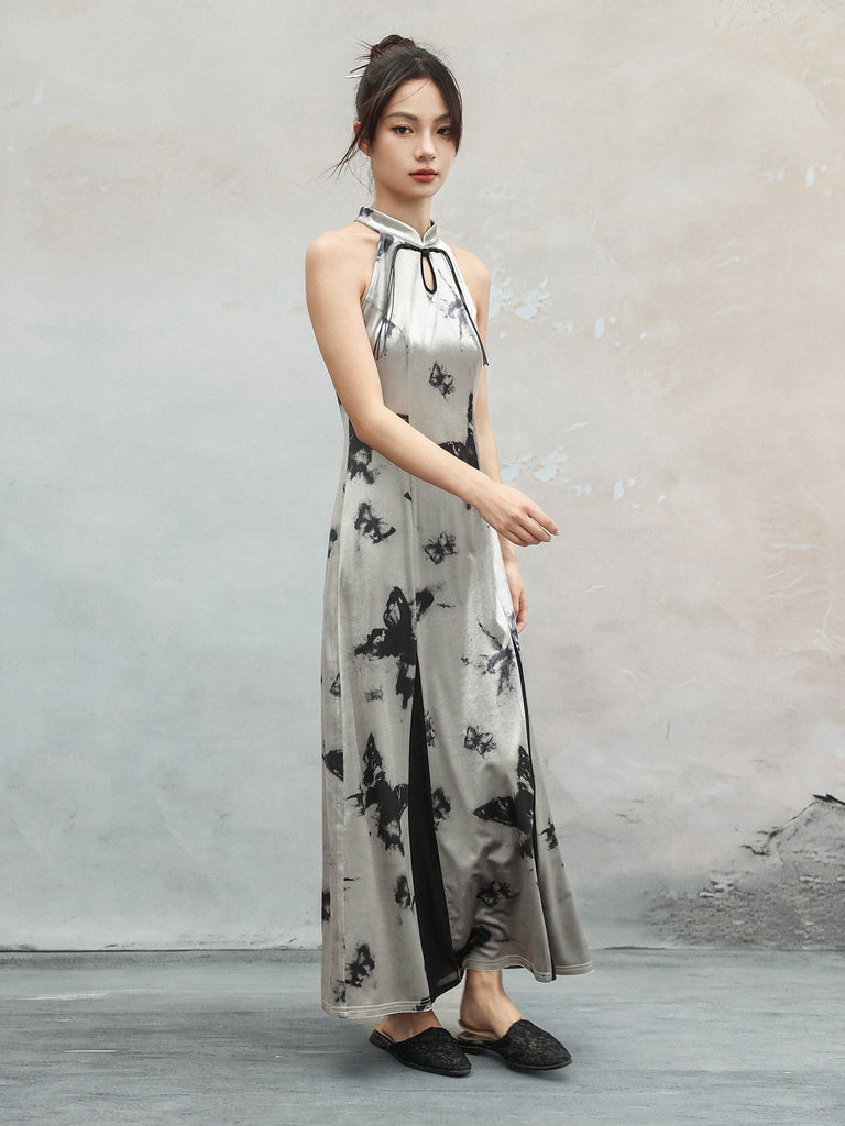 New Chinese Style Summer Retro Halter Neck Silver Butterfly Shadow Pri ...