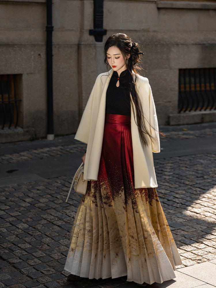 Festive Hanfu Mamianqun for Engagement, Tea Ceremony or Chinese New Ye ...