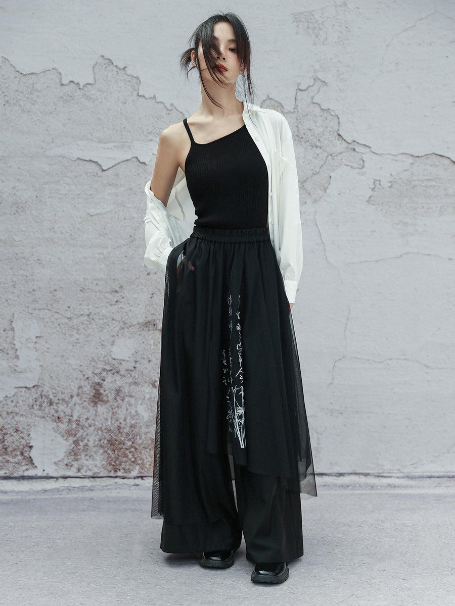 New Chinese Style Printed Wide Leg Pants - Chonglou 重楼 – Hanfu Story