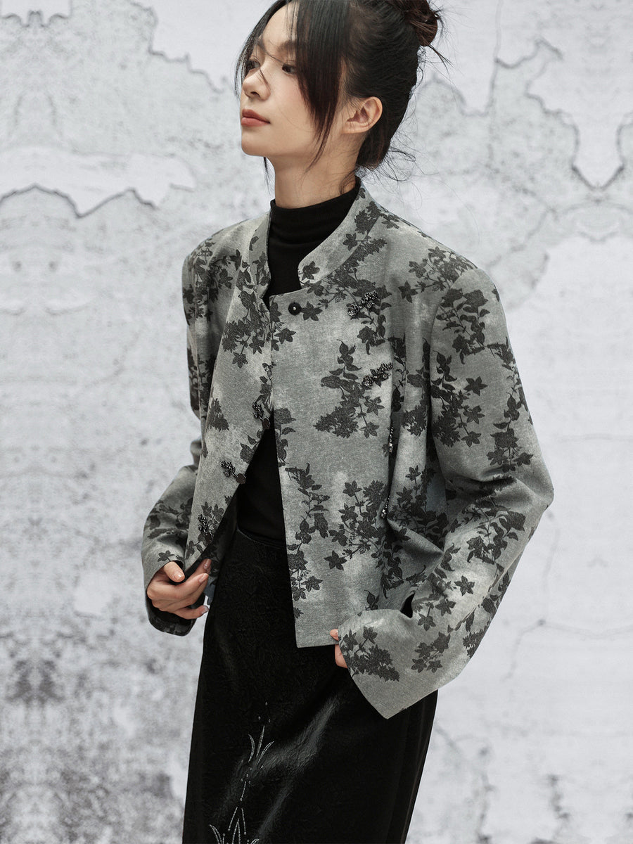 New Chinese Style Denim Printed Short Jacket – Hanfu Story