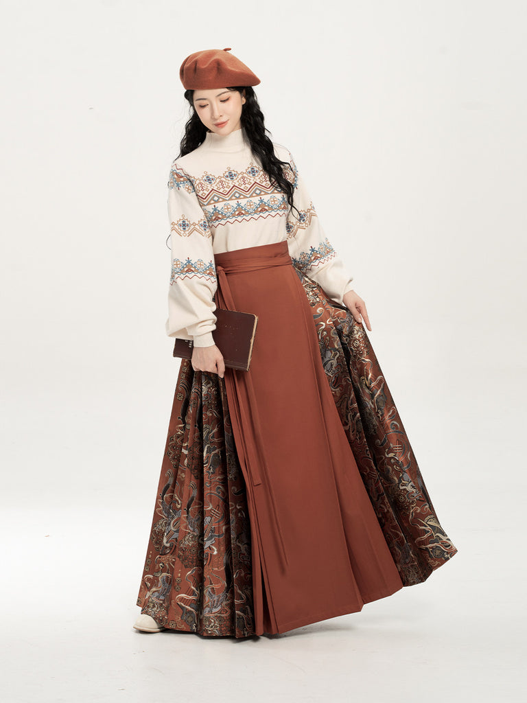 Dunhuang Museum Turtleneck Sweater and Mamianqun Hanfu Set - Pipa Musi ...