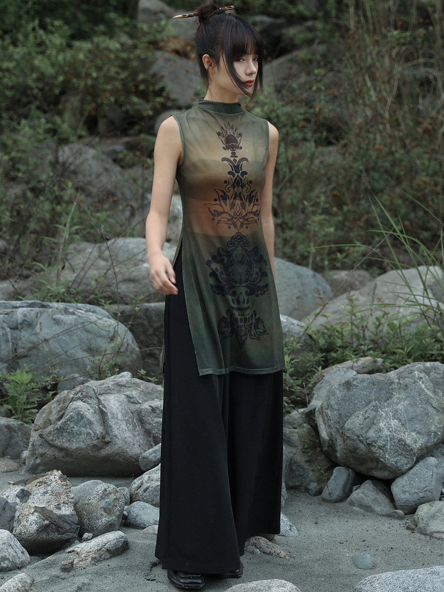 New Chinese Style See Through Mesh Sleeveless Top - Tang Dynasty Anecd ...