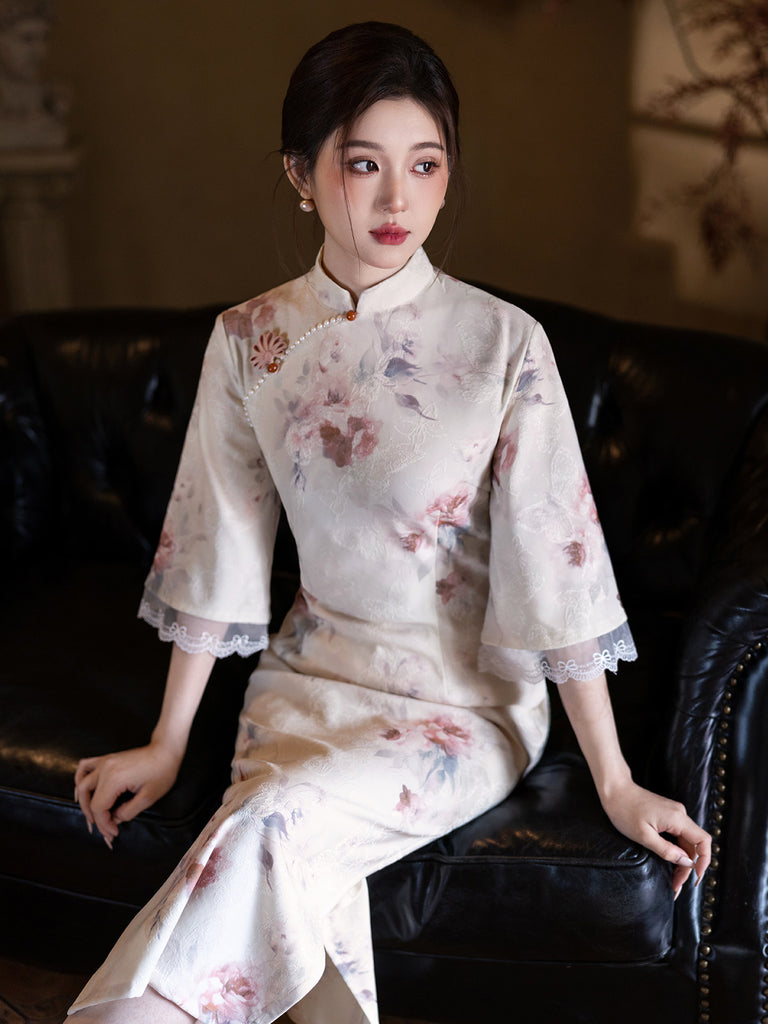 Mid Sleeve Floral Relaxed Cut Cheongsam | Pearl Pavilion – Hanfu Story