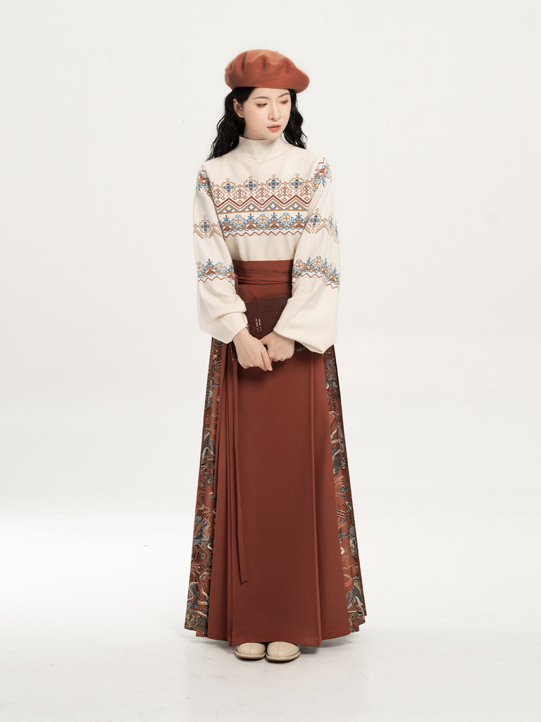 Dunhuang Museum Turtleneck Sweater and Mamianqun Hanfu Set - Pipa Musi ...