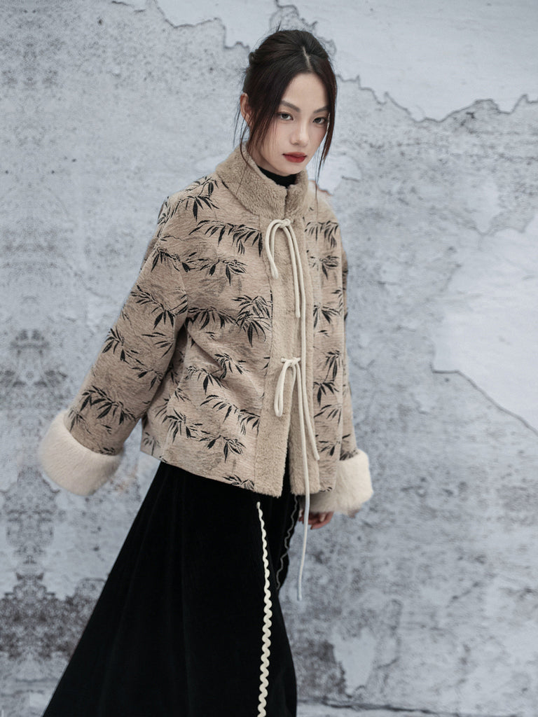 New Chinese Style Bamboo Leaf Woolen Plush Jacket - Yin Qiu 寅秋 – Hanfu ...