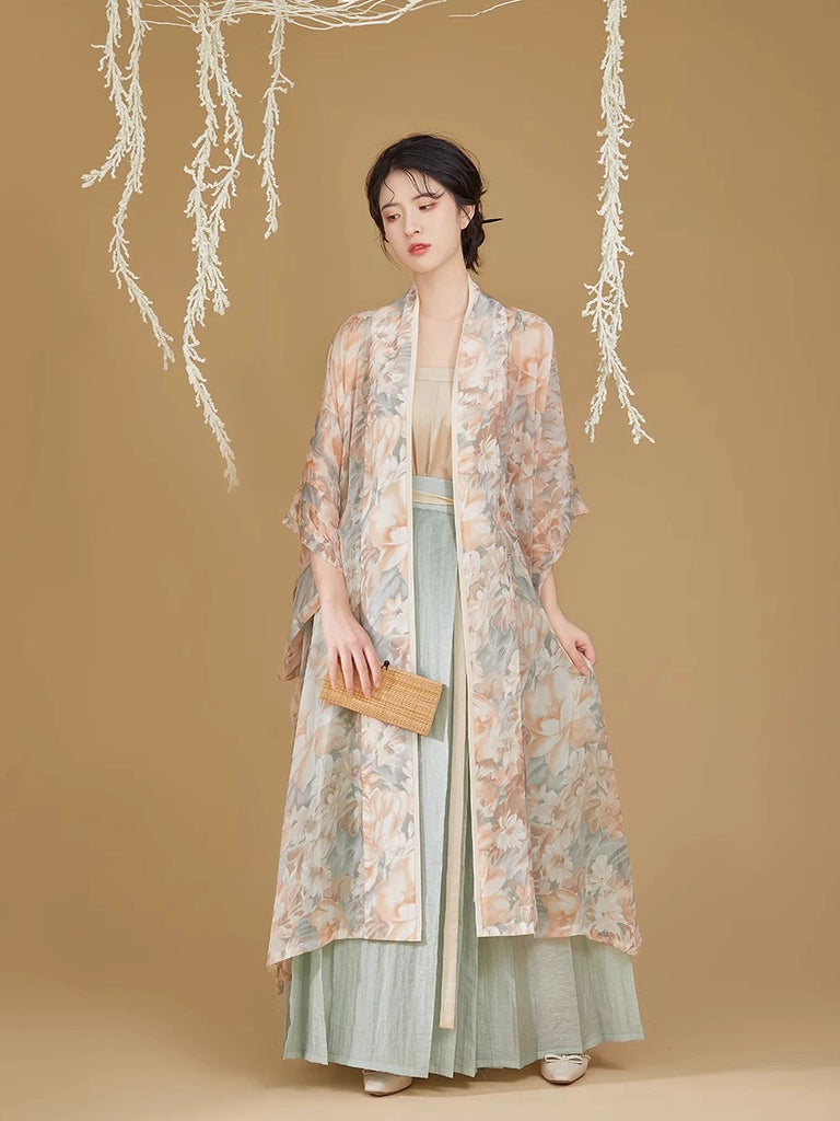 Song Dynasty Modern Hanfu Set with Changgan Temple Beizi and Pleated S ...