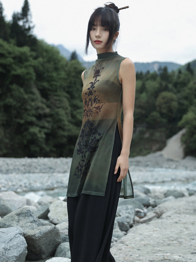 New Chinese Style See Through Mesh Sleeveless Top - Tang Dynasty Anecd ...