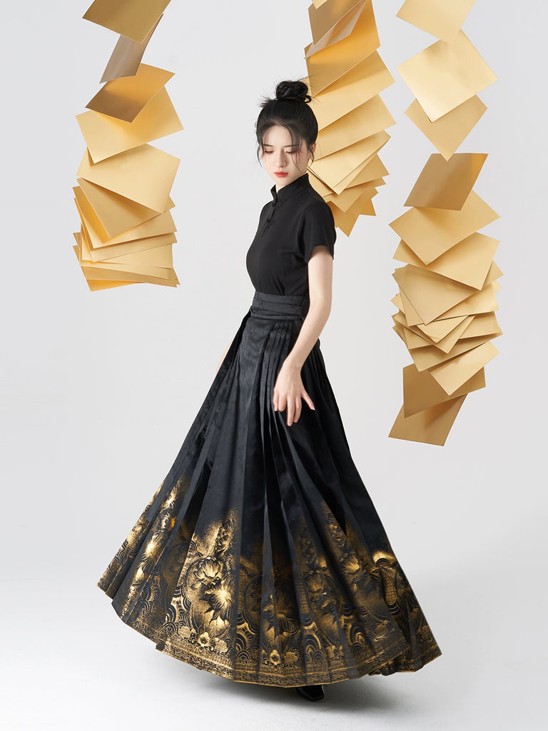 Ming Dynasty Modern Hanfu Mamianqun Outfit - Golden Shadow Flower 金影昙花 ...