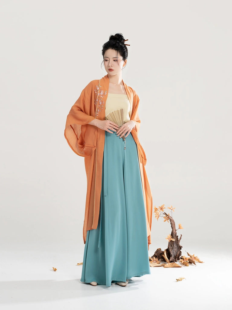 Song Dynasty Modern Hanfu Set with Changgan Temple Beizi and Wide Leg ...