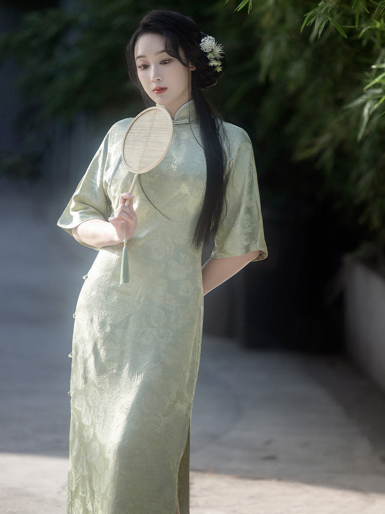 New Chinese Style Retro Flair Sleeve Cheongsam Dress - Still Spring 春不 ...