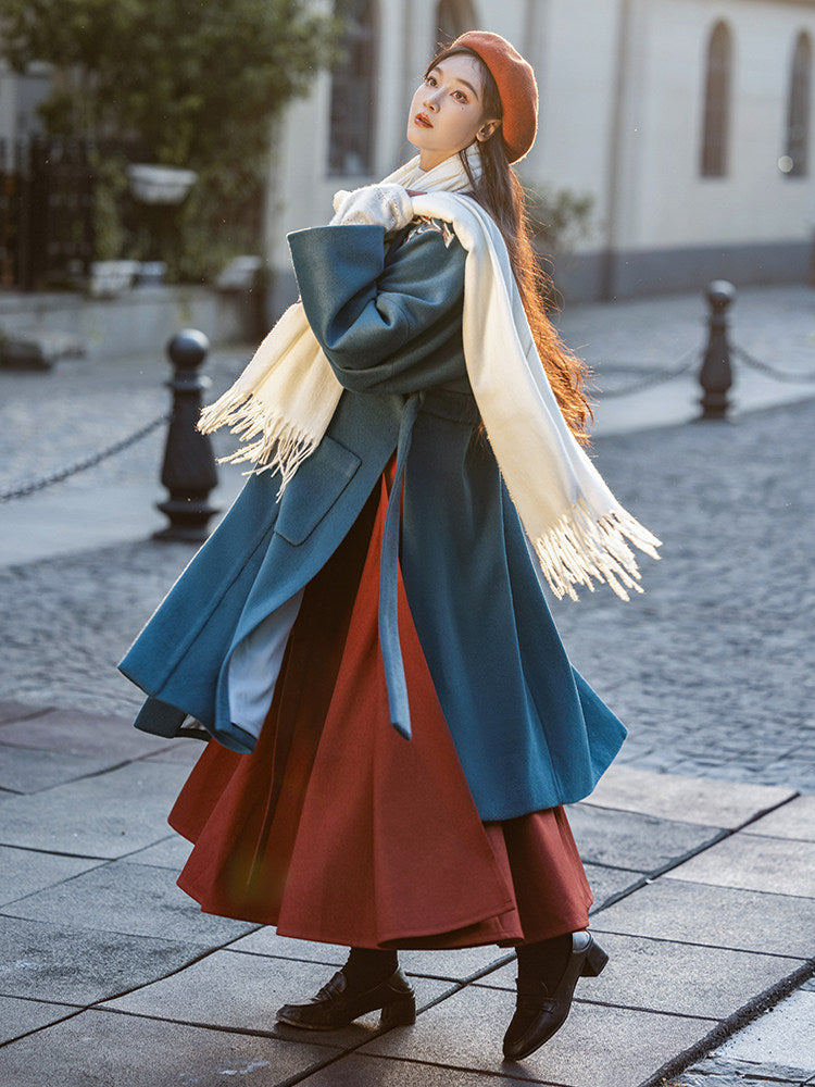 New Chinese Style Wool Beizi Coat and Wrap Skirt - Frost 霜降 (Preorder ...