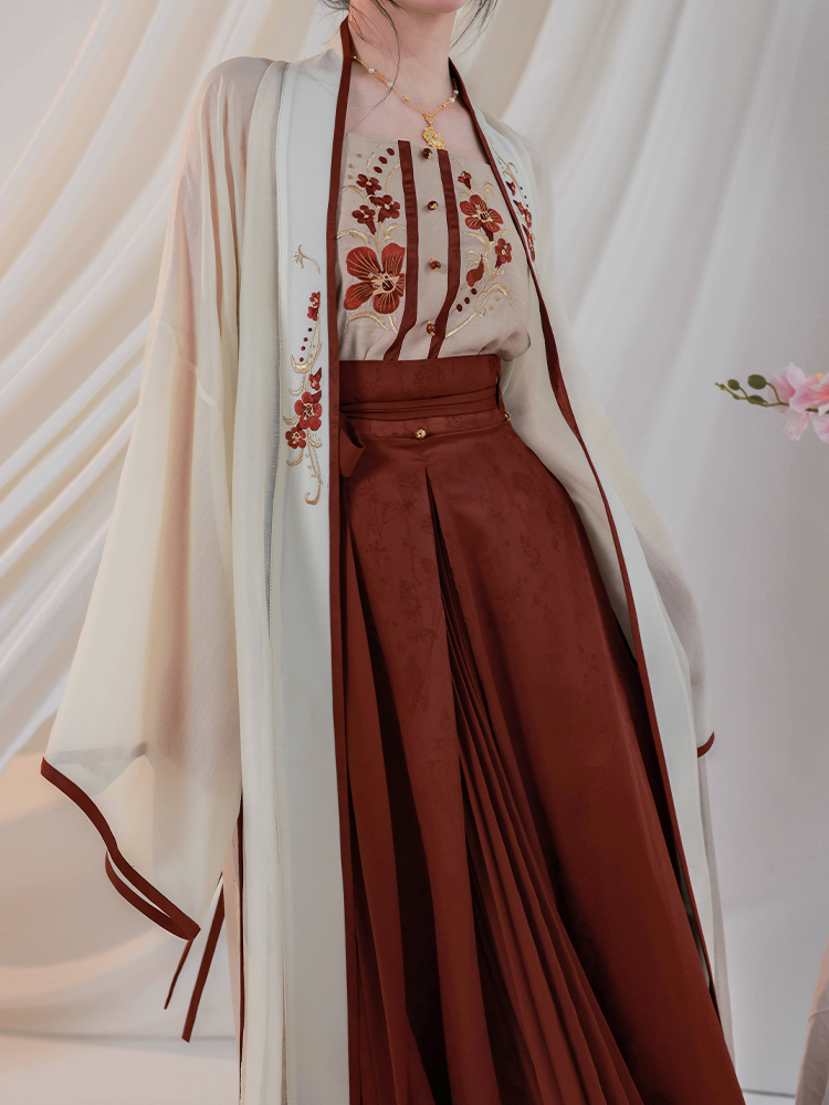 Song Dynasty Modern Hanfu Changgan Temple Beizi and Wrap Skirt - Crims ...