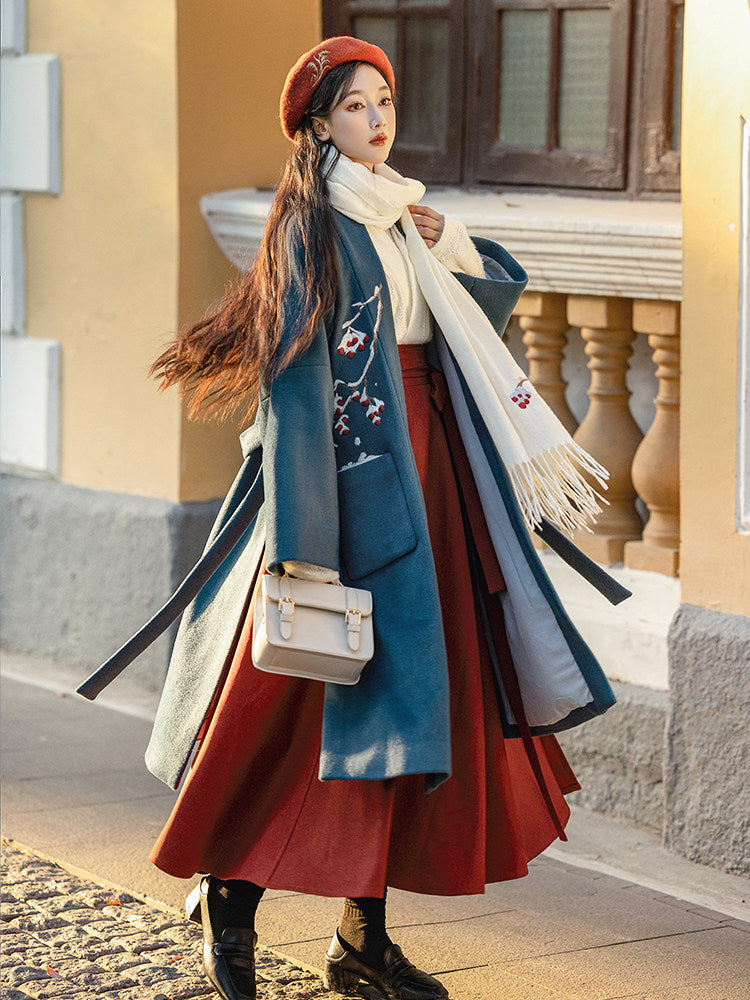 New Chinese Style Wool Beizi Coat and Wrap Skirt - Frost 霜降 (Preorder ...