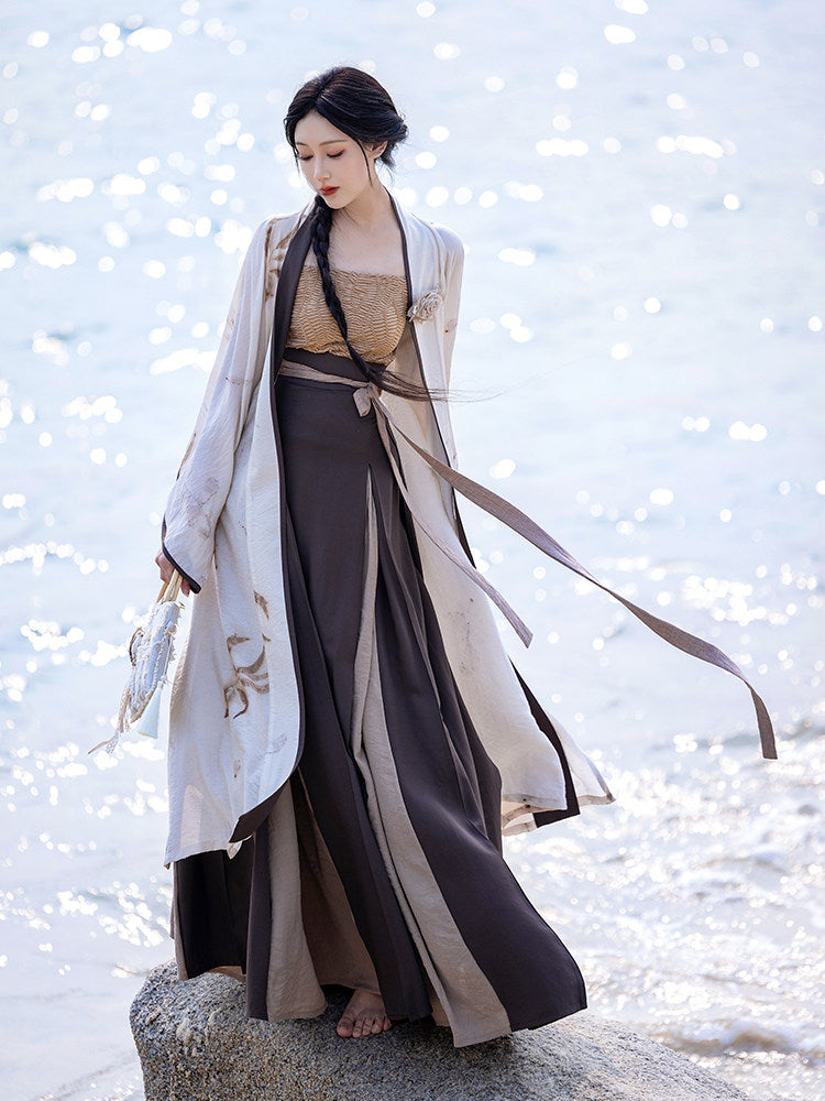 Song Dynasty Modern Hanfu Changgan Temple Beizi and Wrap Skirt - Plant ...