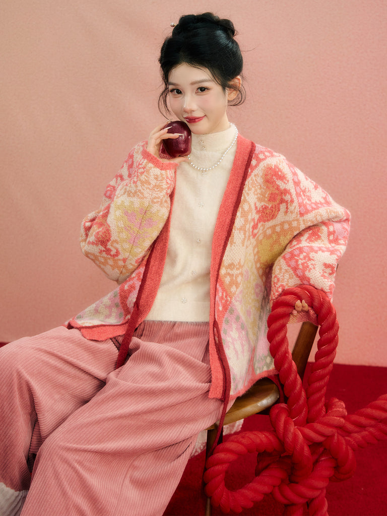 Festive New Chinese Style Knitted Jacket and Wide Leg Pants Hanfu - Gu ...