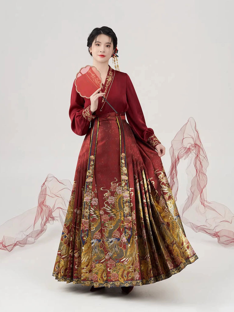 Ming Dynasty Wedding Hanfu Set & Mamian Skirt | Silk Phoenix 锦凤 – Hanfu ...