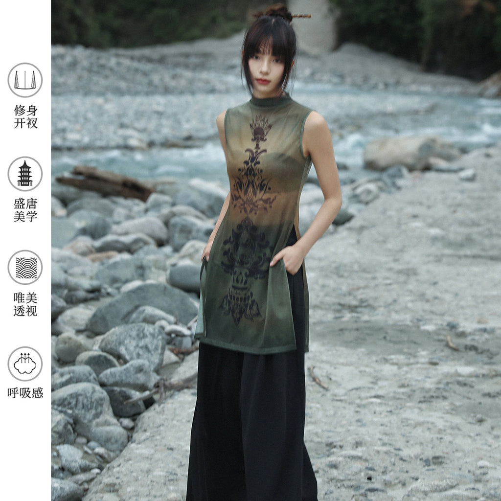 New Chinese Style See Through Mesh Sleeveless Top - Tang Dynasty Anecd ...