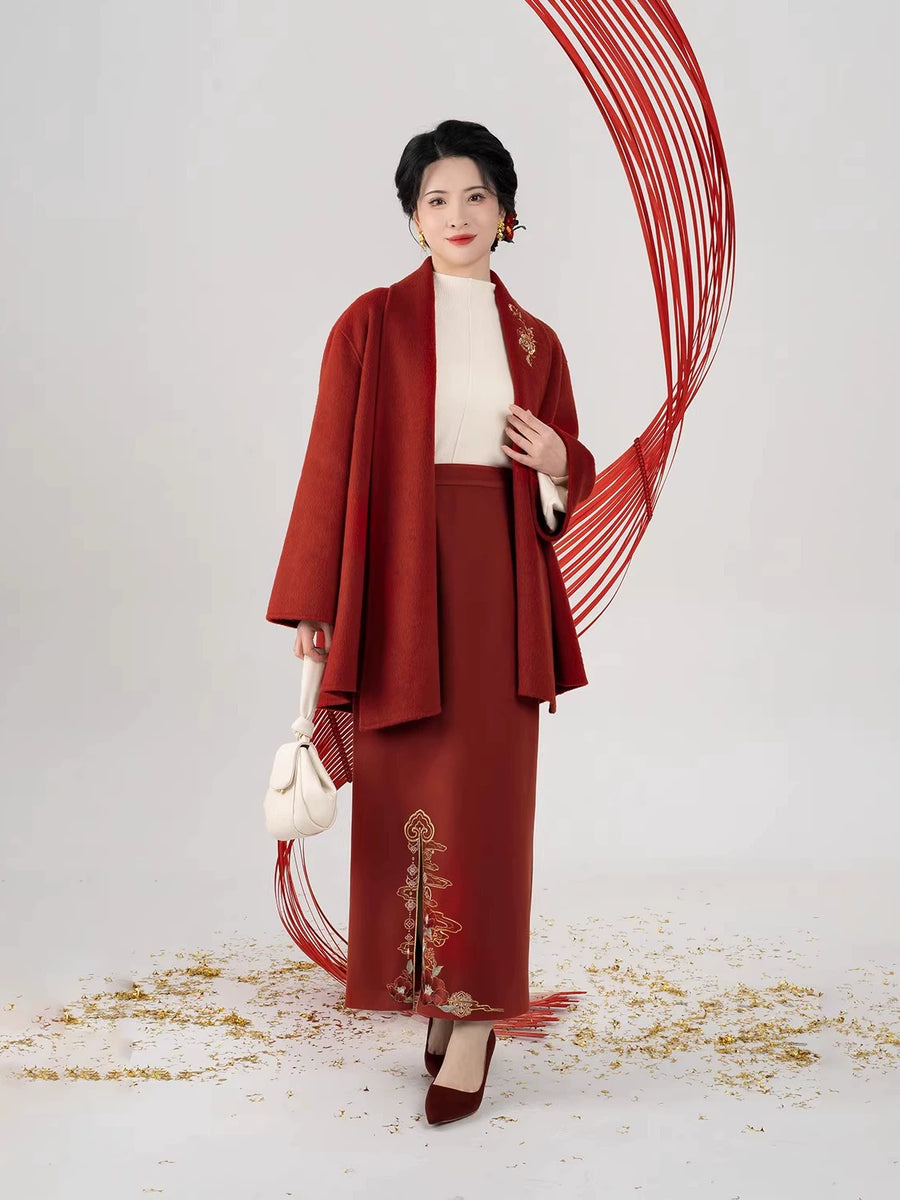 Song Dynasty Modern Hanfu Set with Jacket and Long Slit Skirt - Rich F ...