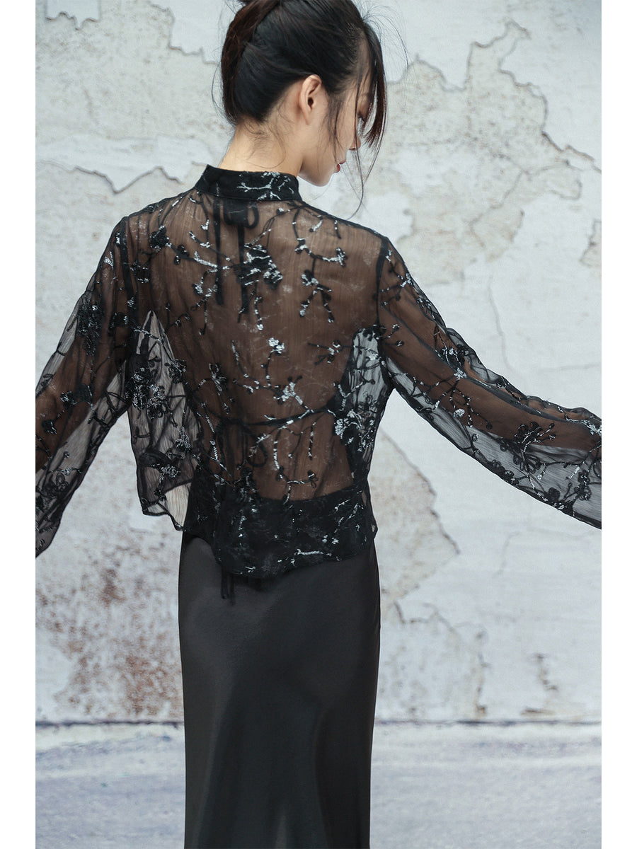 New Chinese Style Chiffon Flare Sleeve Embroidered Cardigan – Hanfu Story