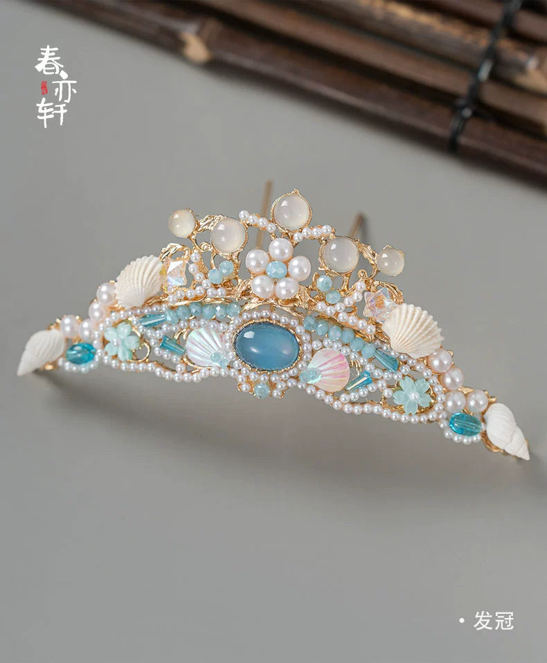 Seaside Mermaid Princess - Dreamy Summer Hanfu Hair Accessories Set, E ...