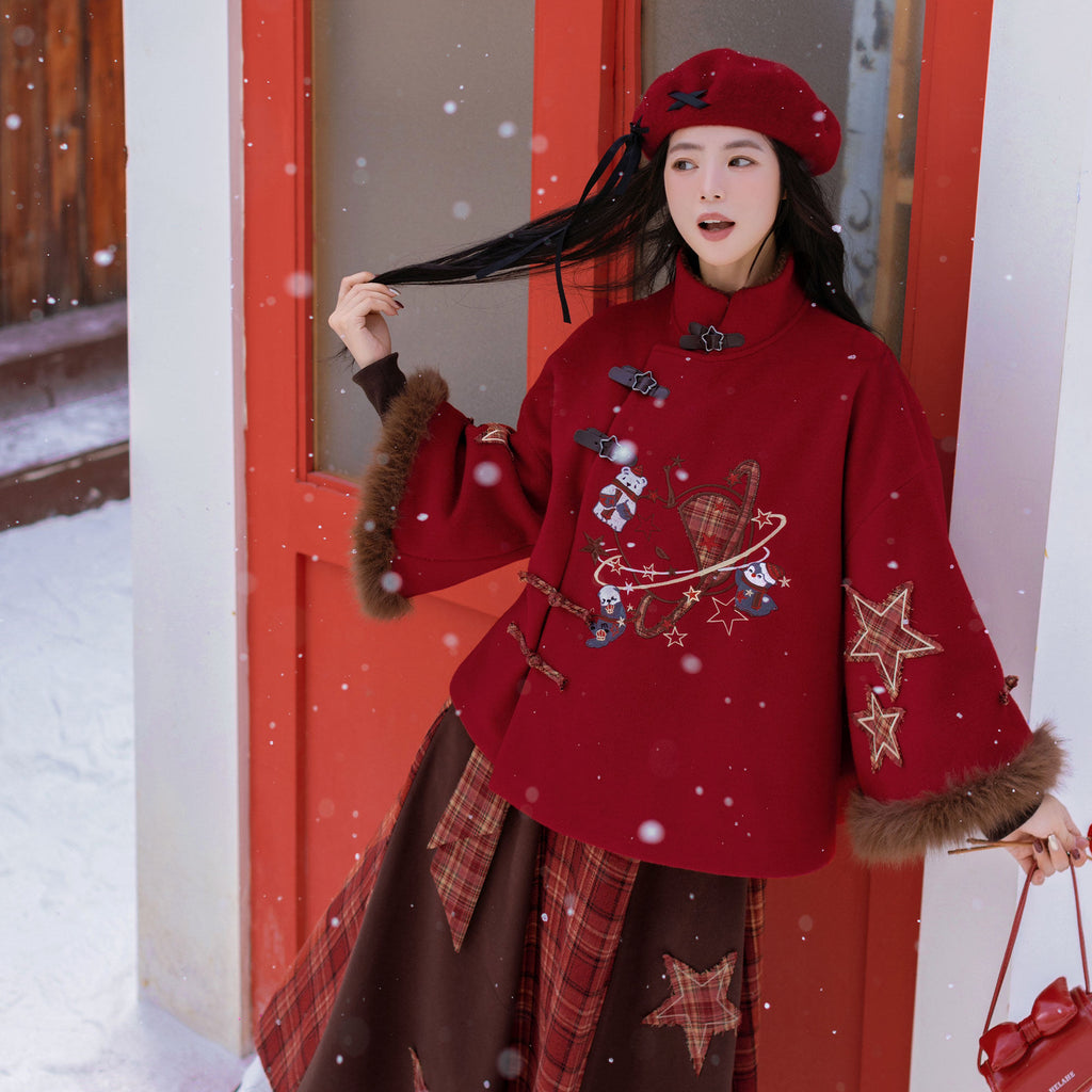 Neo Chinese New Year Sweet Plaid Jacket | Winter 冬日联萌 – Hanfu Story