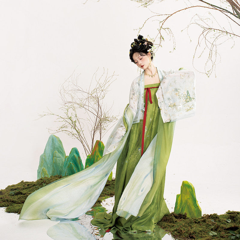 Spring Deer | Tang Style Hanfu Set with Famen Temple Shawl and Qixiong ...