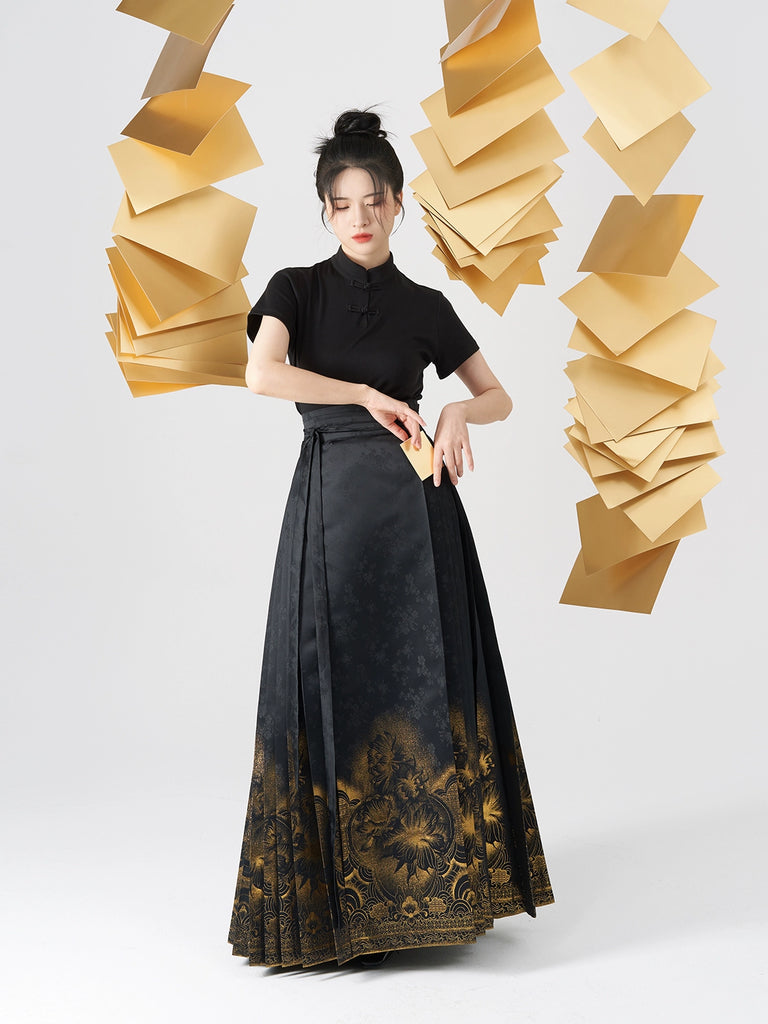 Ming Dynasty Modern Hanfu Mamianqun Outfit - Golden Shadow Flower 金影昙花 ...