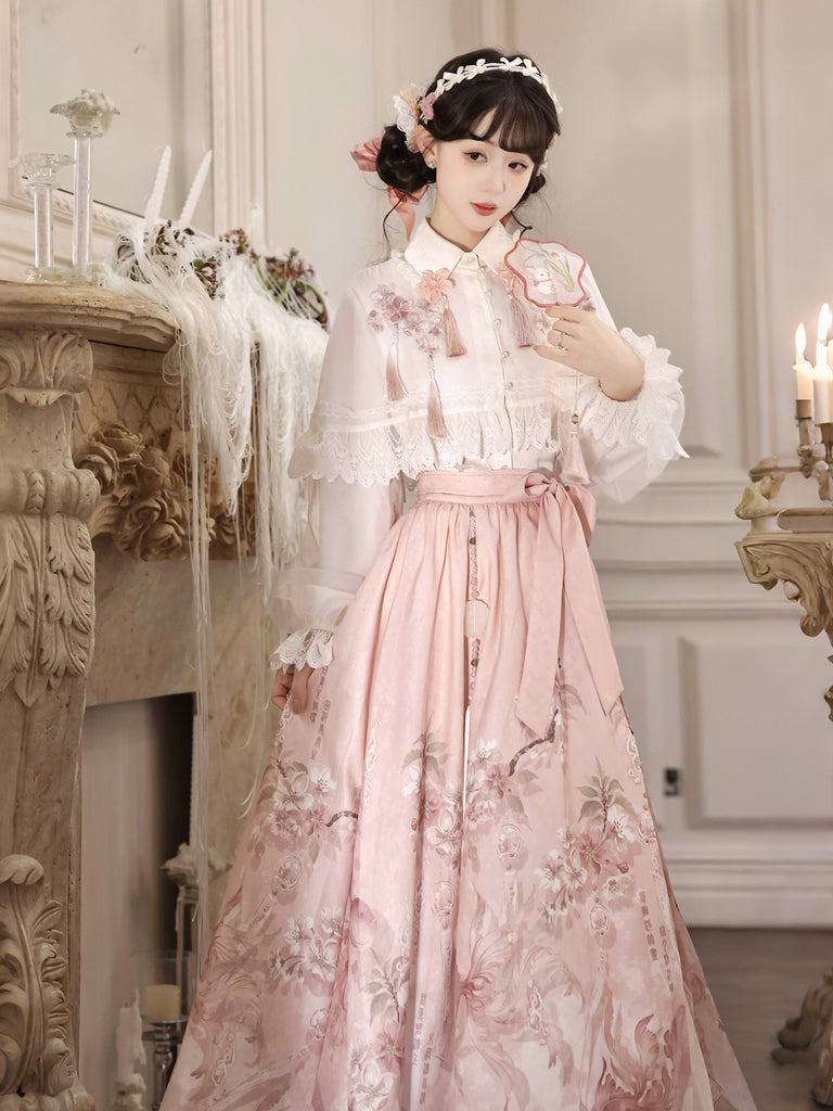 New Chinese Style Long Sleeve Lace Top and Skirt - Cherry Blossoms Rai ...