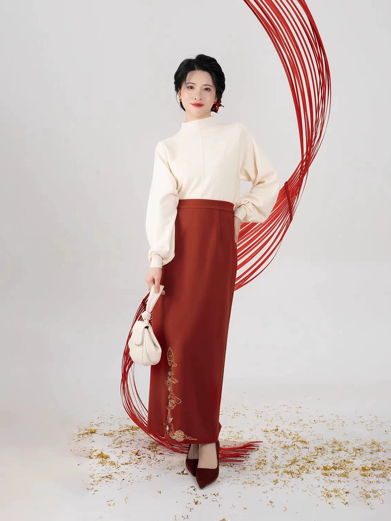 Song Dynasty Modern Hanfu Set with Jacket and Long Slit Skirt - Rich F ...