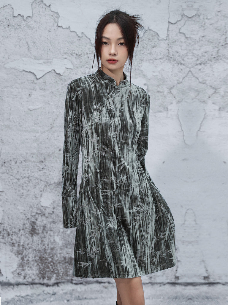 New Chinese Style Embossed Velvet A-Line Dress – Hanfu Story