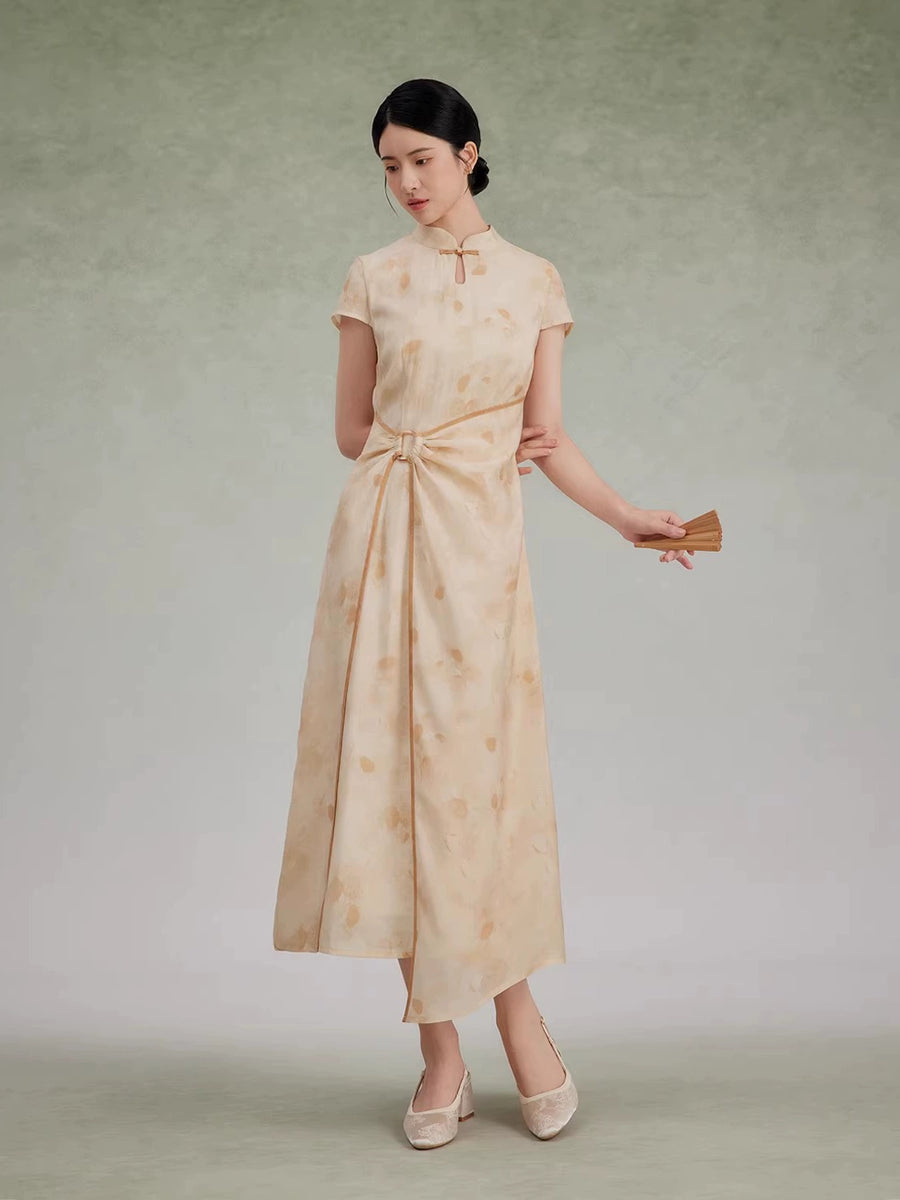 New Chinese Style Short Sleeve Asymmetrical Qipao Maxi Dress - Wanting ...