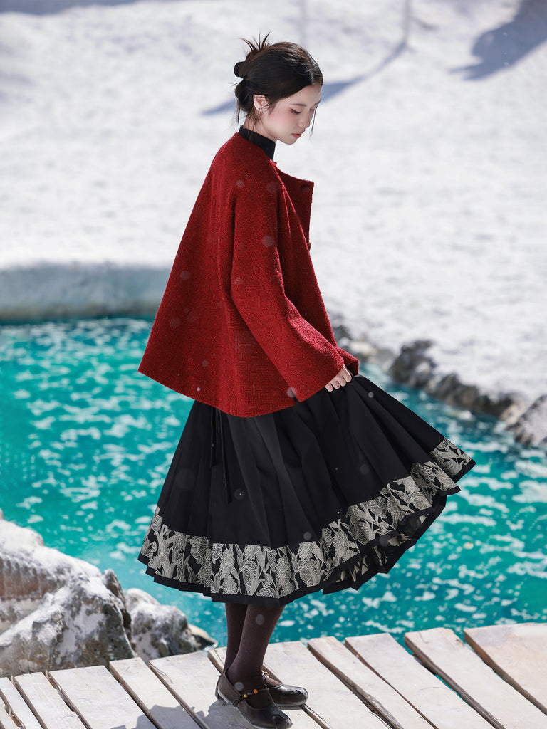 Tang Dynasty Modern Hanfu Wool Blend Jacket and Shorts - Coral Song 珊瑚 ...