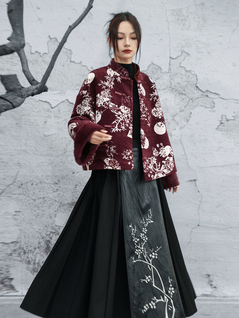 New Chinese Style Bamboo Leaf Full Moon Chenille Winter Jacket - Chixi ...