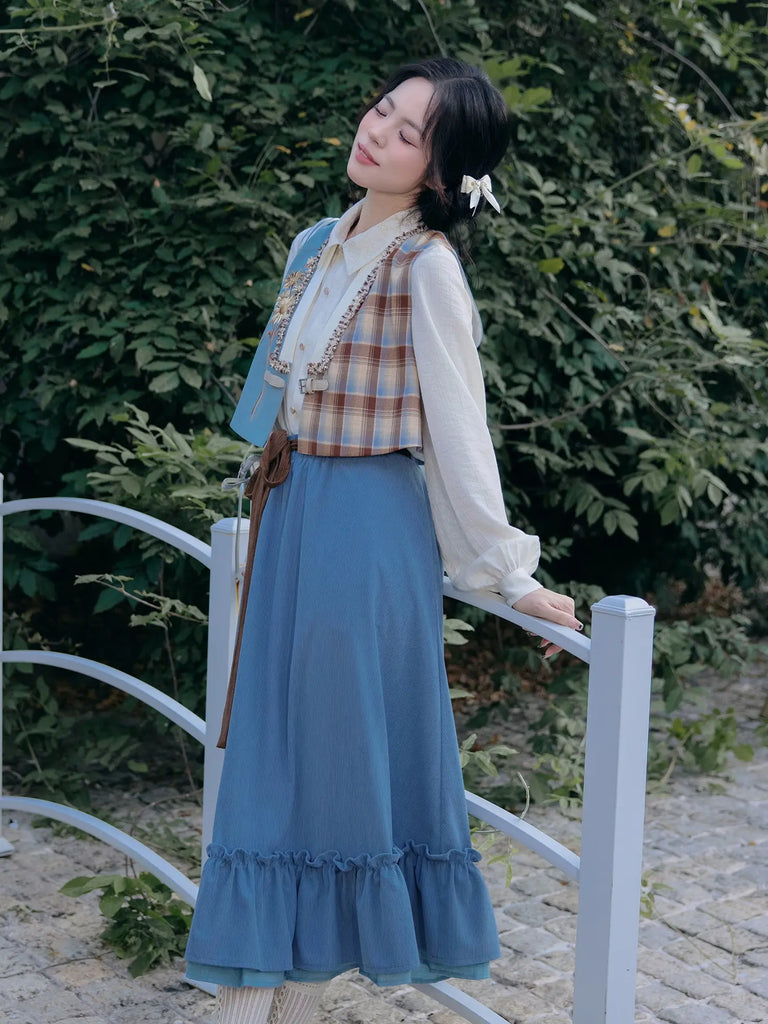 New Chinese Style Long Sleeve Top and Vest with Skirt - Autumn Golden ...