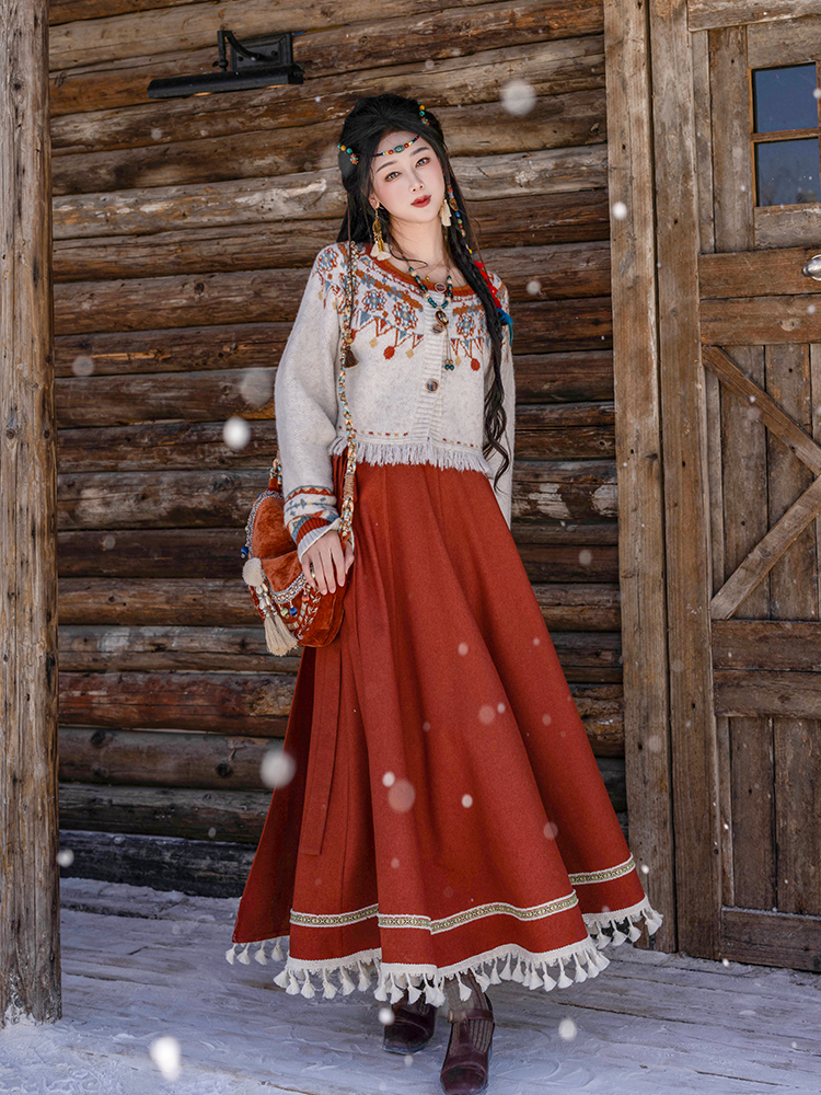 Tang Dynasty Modern Hanfu Wrap Skirt and Ethnic Style Sweater - Cloud ...