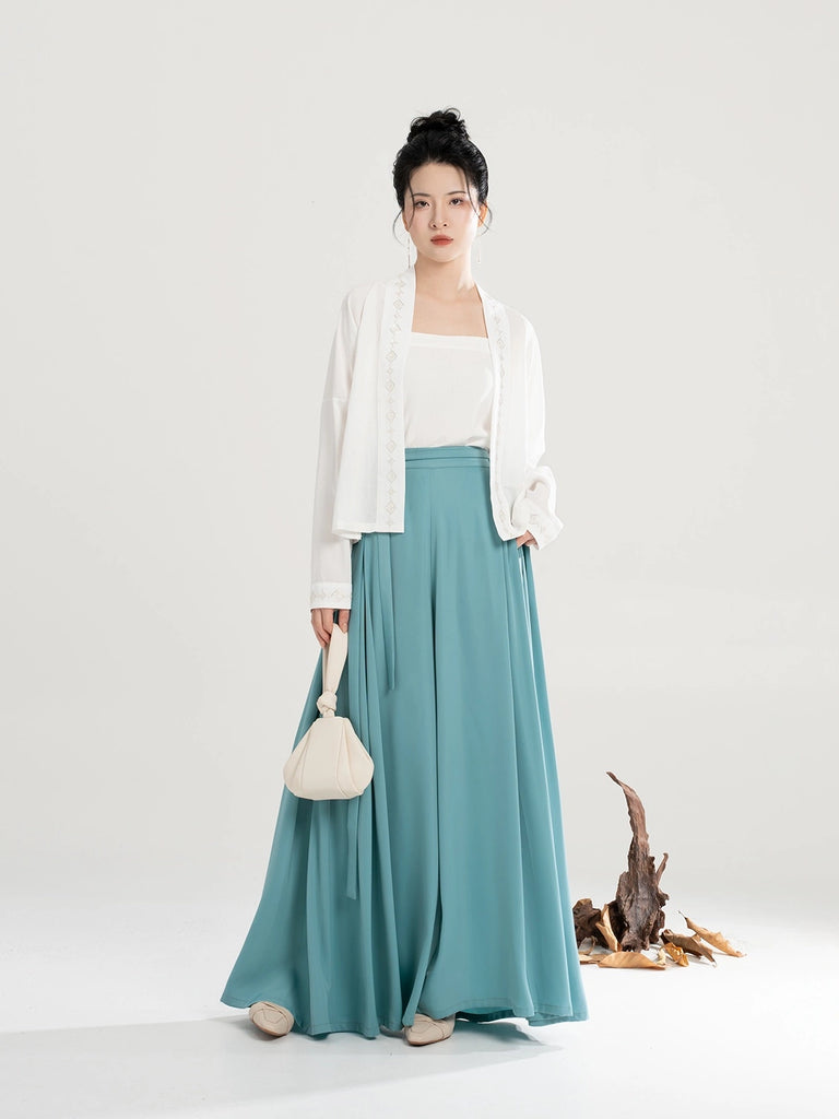 Song Dynasty Modern Hanfu Set with Changgan Temple Beizi and Wide Leg ...
