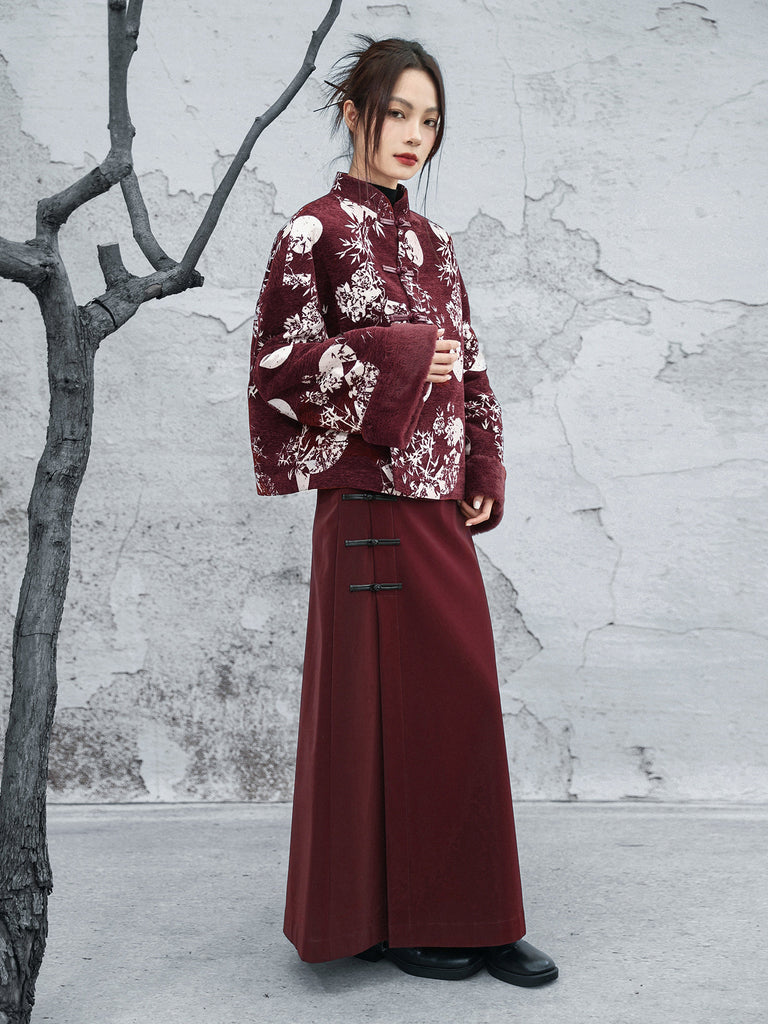 New Chinese Style Bamboo Leaf Full Moon Chenille Winter Jacket - Chixi ...