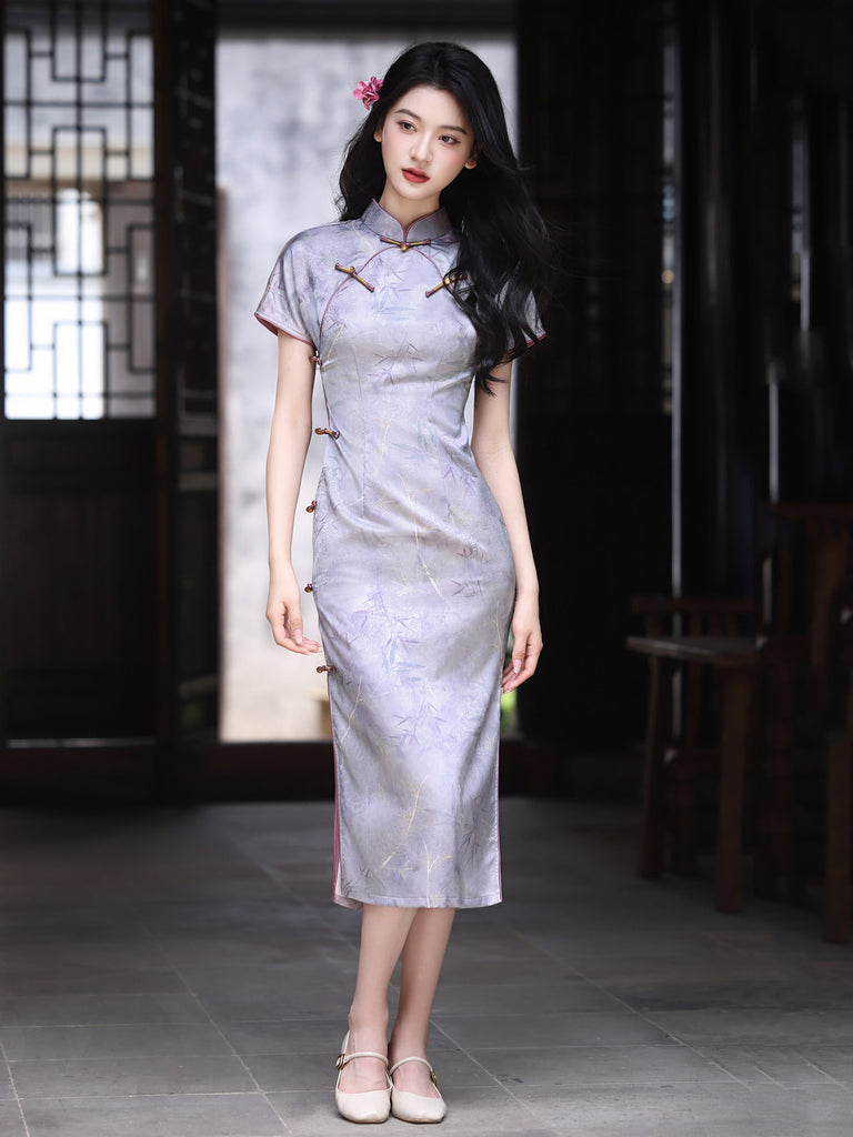 Short Sleeve Old Hong Kong Style Qipao | Lavender – Hanfu Story