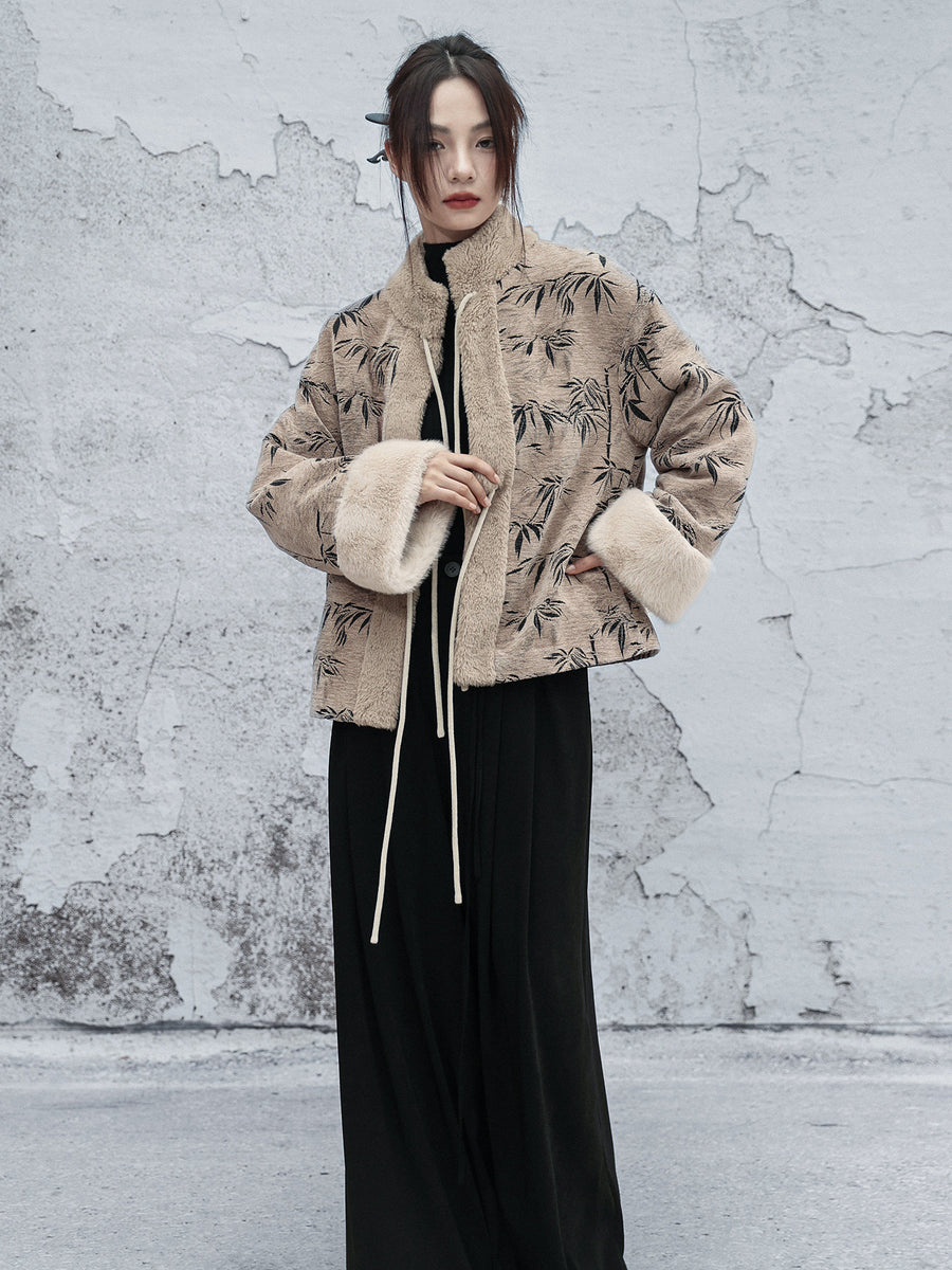 New Chinese Style Bamboo Leaf Woolen Plush Jacket - Yin Qiu 寅秋 – Hanfu ...