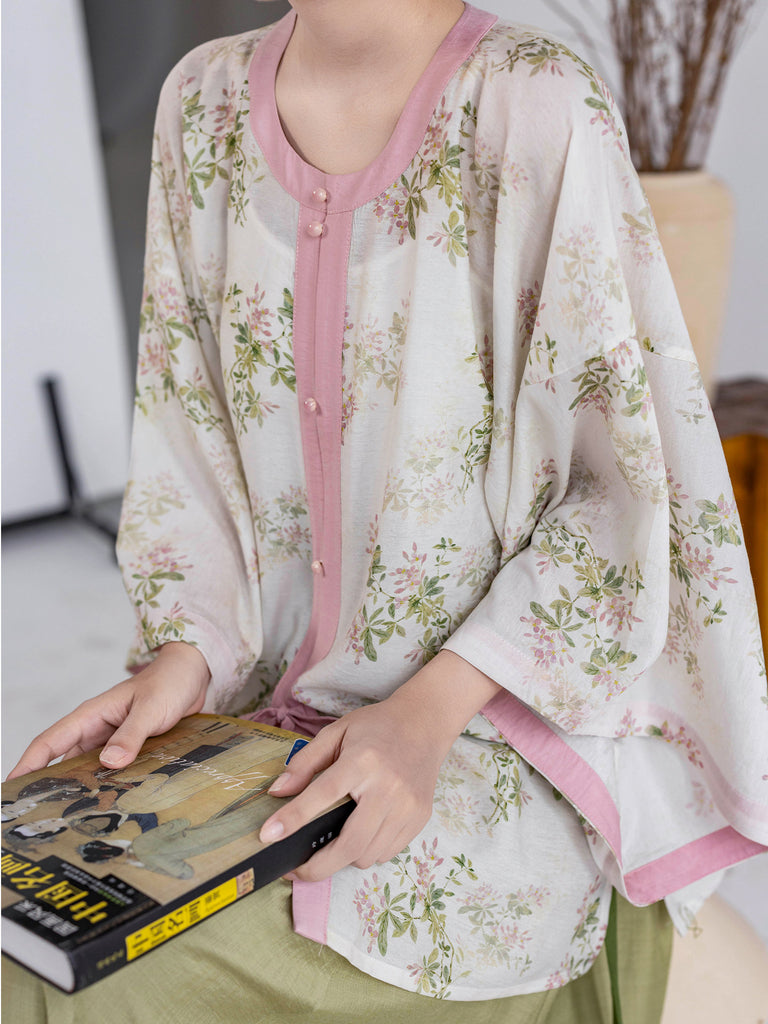 Ming Dynasty Modern Hanfu Round Collar Top and Elastic Skirt - Spring ...