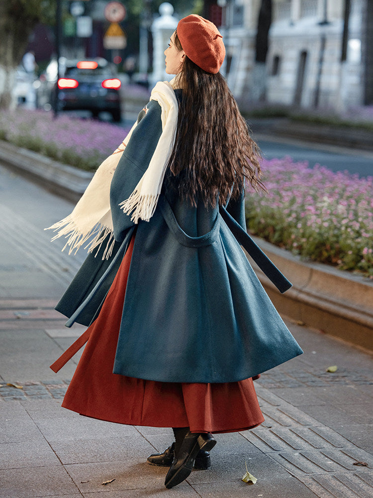 New Chinese Style Wool Beizi Coat and Wrap Skirt - Frost 霜降 (Preorder ...