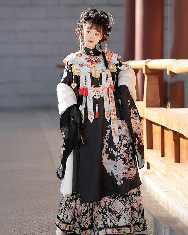 Ming Dynasty Hanfu Set with Embroidered Cloud Collar & Mamian Skirt ...