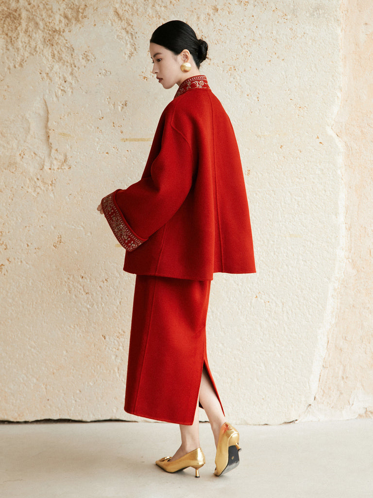 Festive Hanfu Wool Coat for Engagement, Tea Ceremony or Chinese New Ye ...