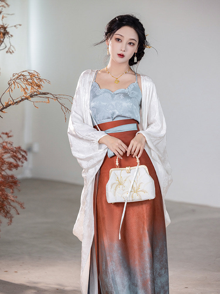 Song Dynasty Modern Hanfu Fairy Cardigan and Spiral Skirt - Glaze Red ...