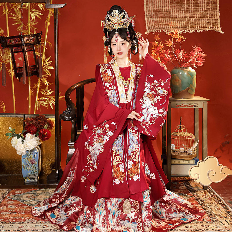Ming Dynasty Chinese Wedding Hanfu with Xiapei & Mamian Skirt | Double ...