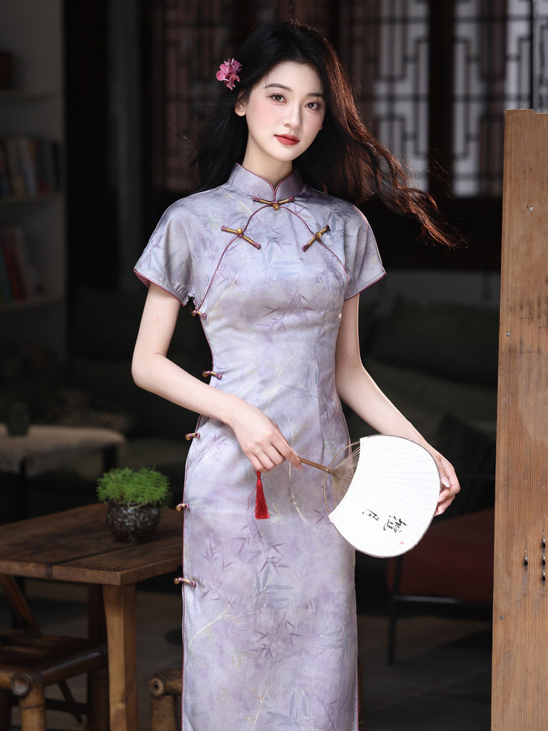 Short Sleeve Old Hong Kong Style Qipao | Lavender – Hanfu Story