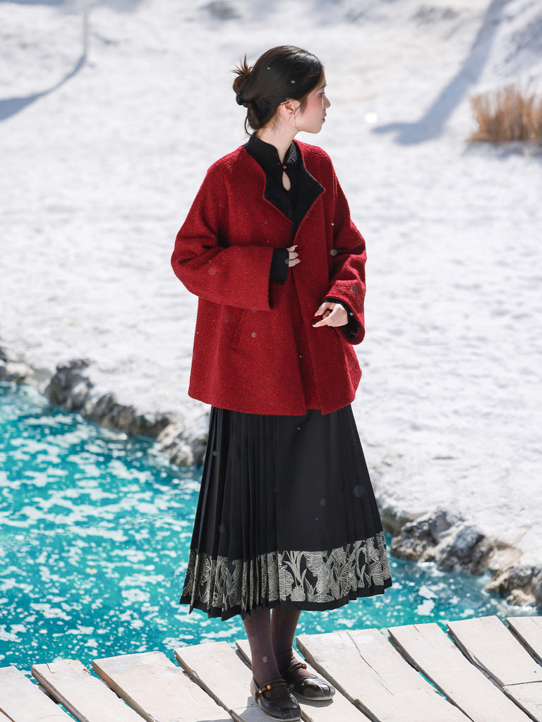 Tang Dynasty Modern Hanfu Wool Blend Jacket and Shorts - Coral Song 珊瑚 ...