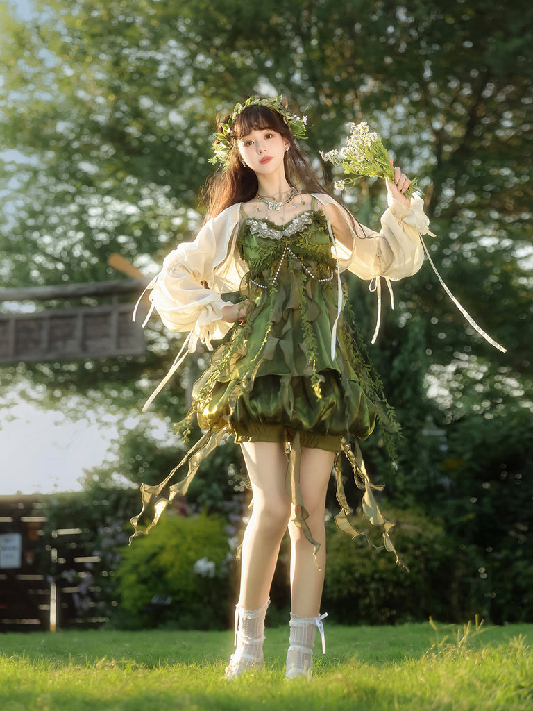 New Chinese Style Forest Green Slip Dress and Cardigan for Summer - Wi ...