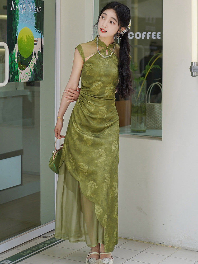 Sleeveless A Line Long Cheongsam | Jade Mountain – Hanfu Story